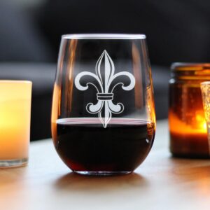 Fleur de Lis Stemless Wine Glass - French Fleur de Lis Decor and Gifts - Large 17 Oz Glasses