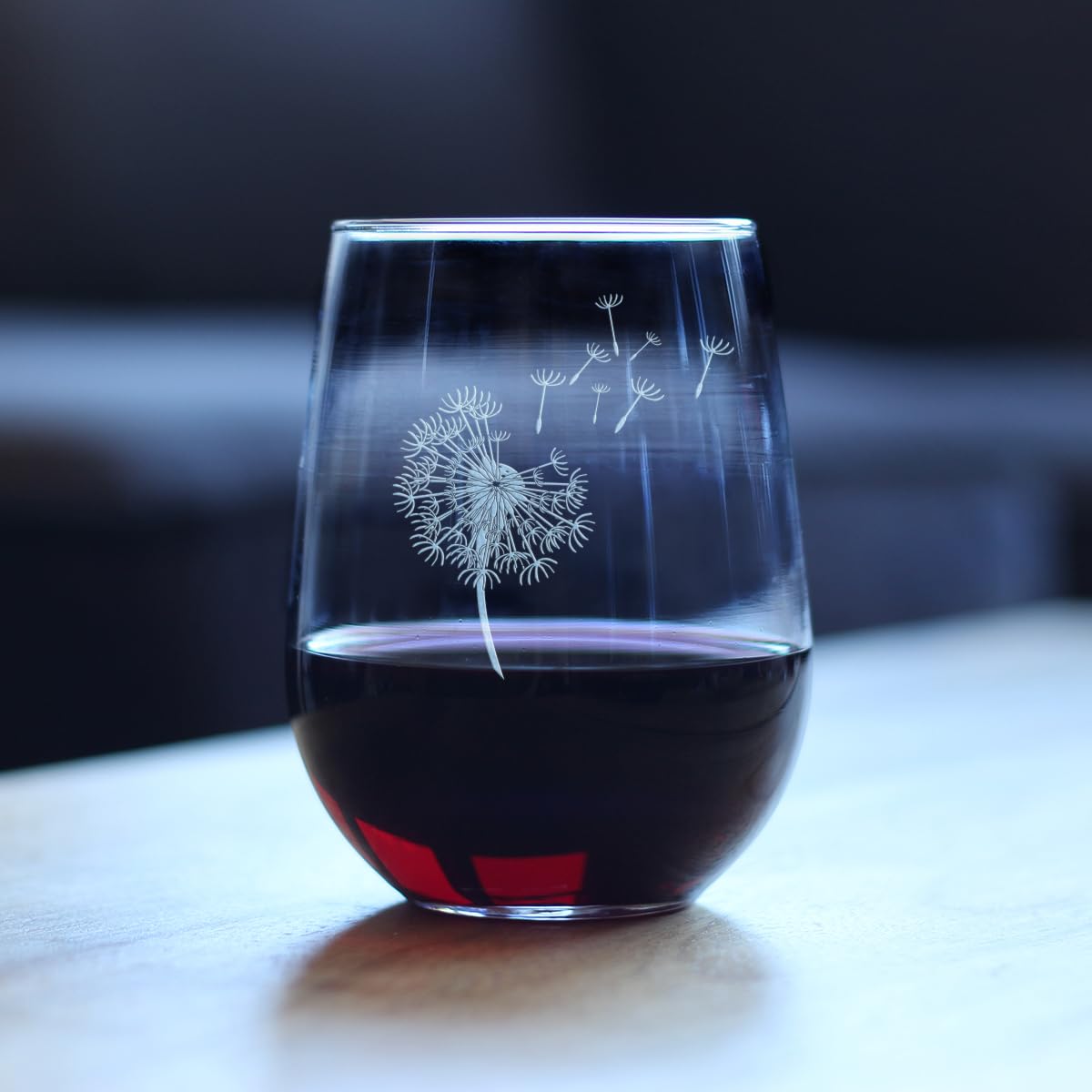 Dandelion Stemless Wine Glass - Friendship Gifts and Dandelion Flowers Decor for New Beginnings - Large 17 Oz Glasses