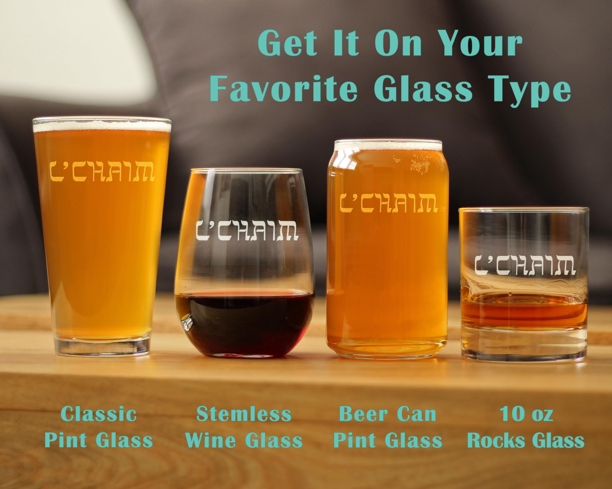 L'Chaim - Hebrew Cheers Stemless Wine Glass - Fun Jewish Gifts or Party Decor for Women & Men - Large 17 Oz Glasses