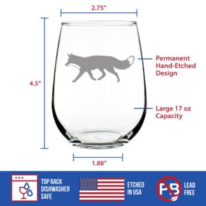 Fox Silhouette Stemless Wine Glass - Cabin Themed Fox Gifts or Rustic Fox Decor for Women and Men - Large 17 Oz Glasses