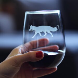 Fox Silhouette Stemless Wine Glass - Cabin Themed Fox Gifts or Rustic Fox Decor for Women and Men - Large 17 Oz Glasses