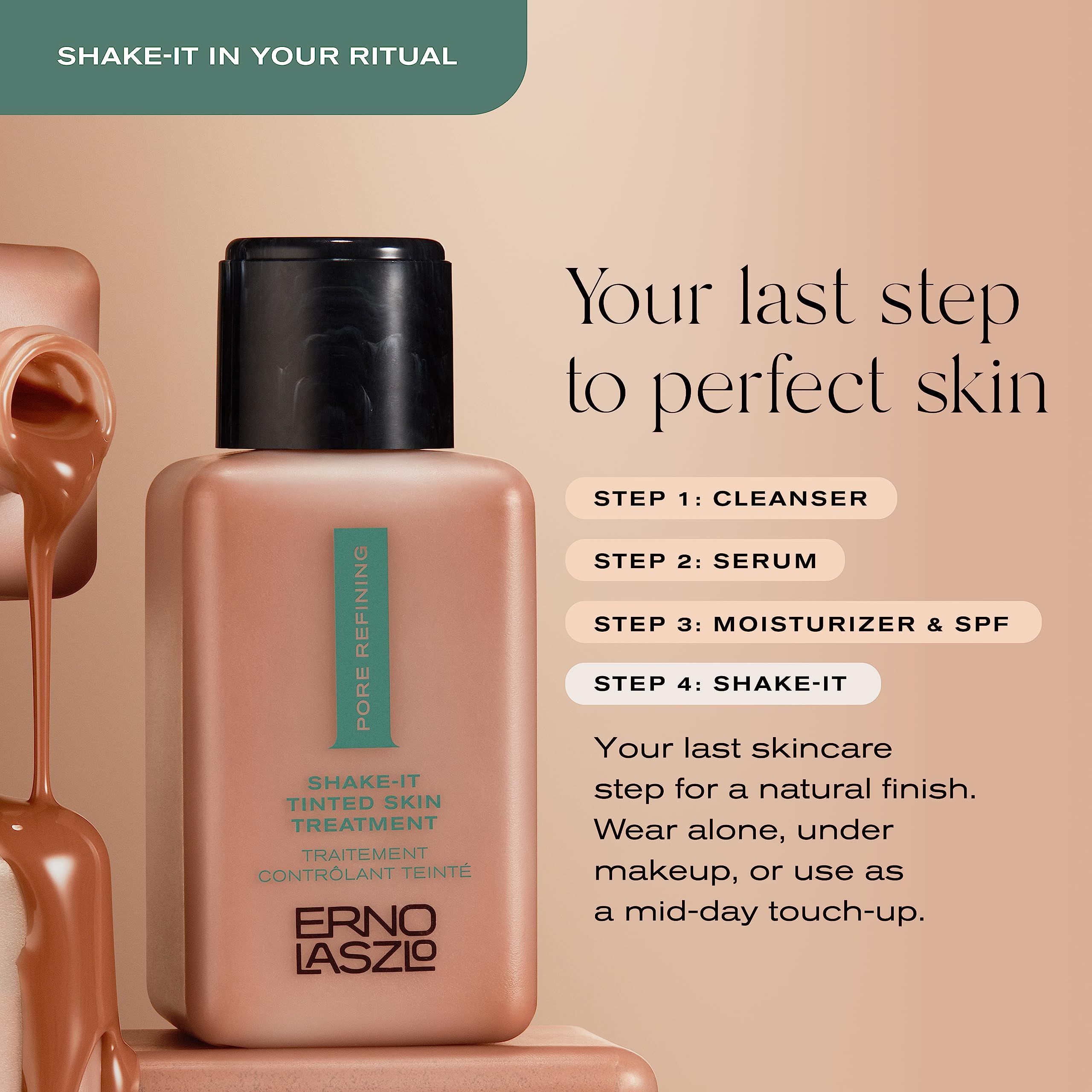 Erno Laszlo Shake-It Tinted Skin Treatment, Light Face Tint for Fair Complexions, Beautiful Skin Tone, Controls Oil, Natural Matte Finish (3 Fl Oz)