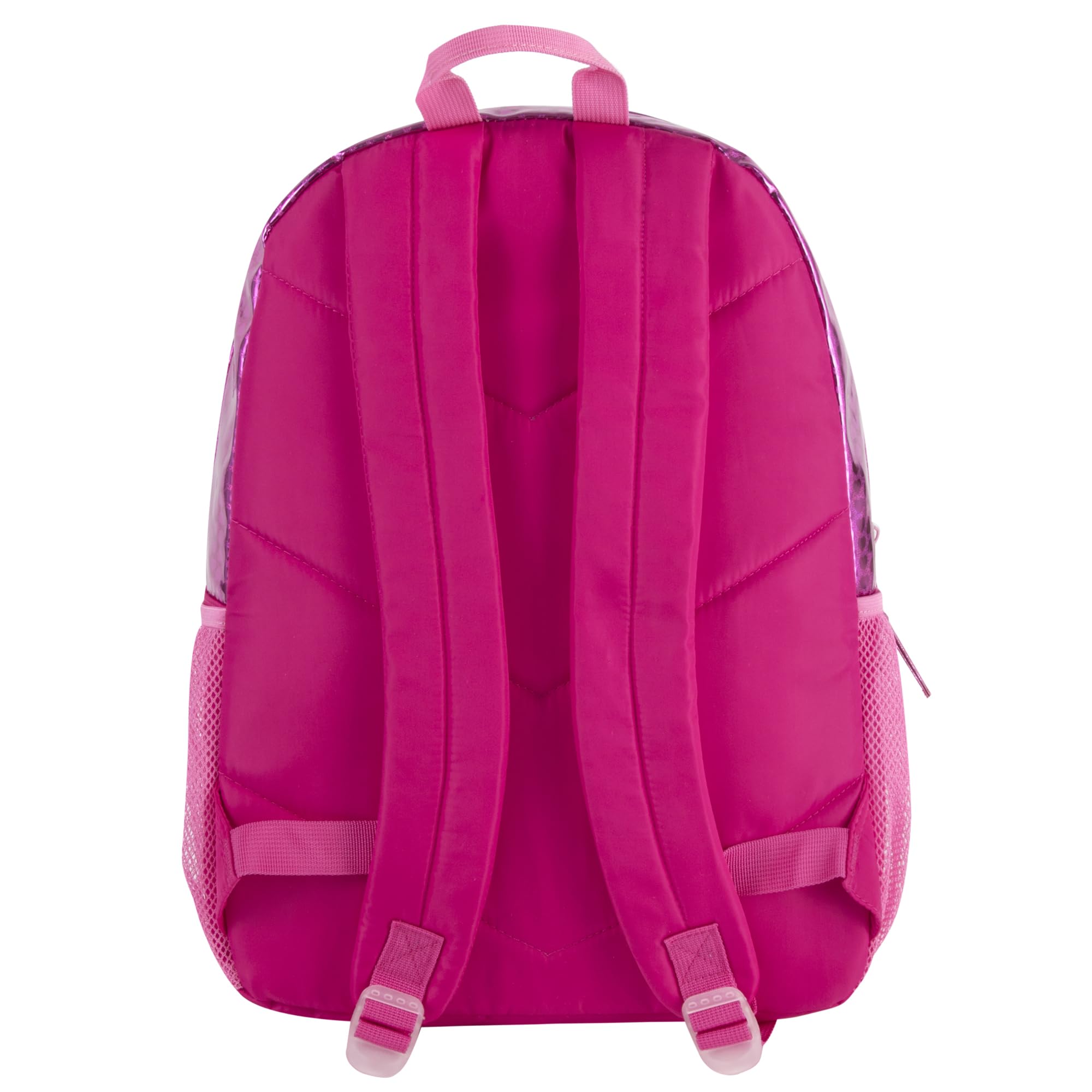 MADISON & DAKOTA Holographic Laser Rainbow Hearts Vinyl Backpack with Water Bottle Pockets, Padded Straps (Glitter Love)