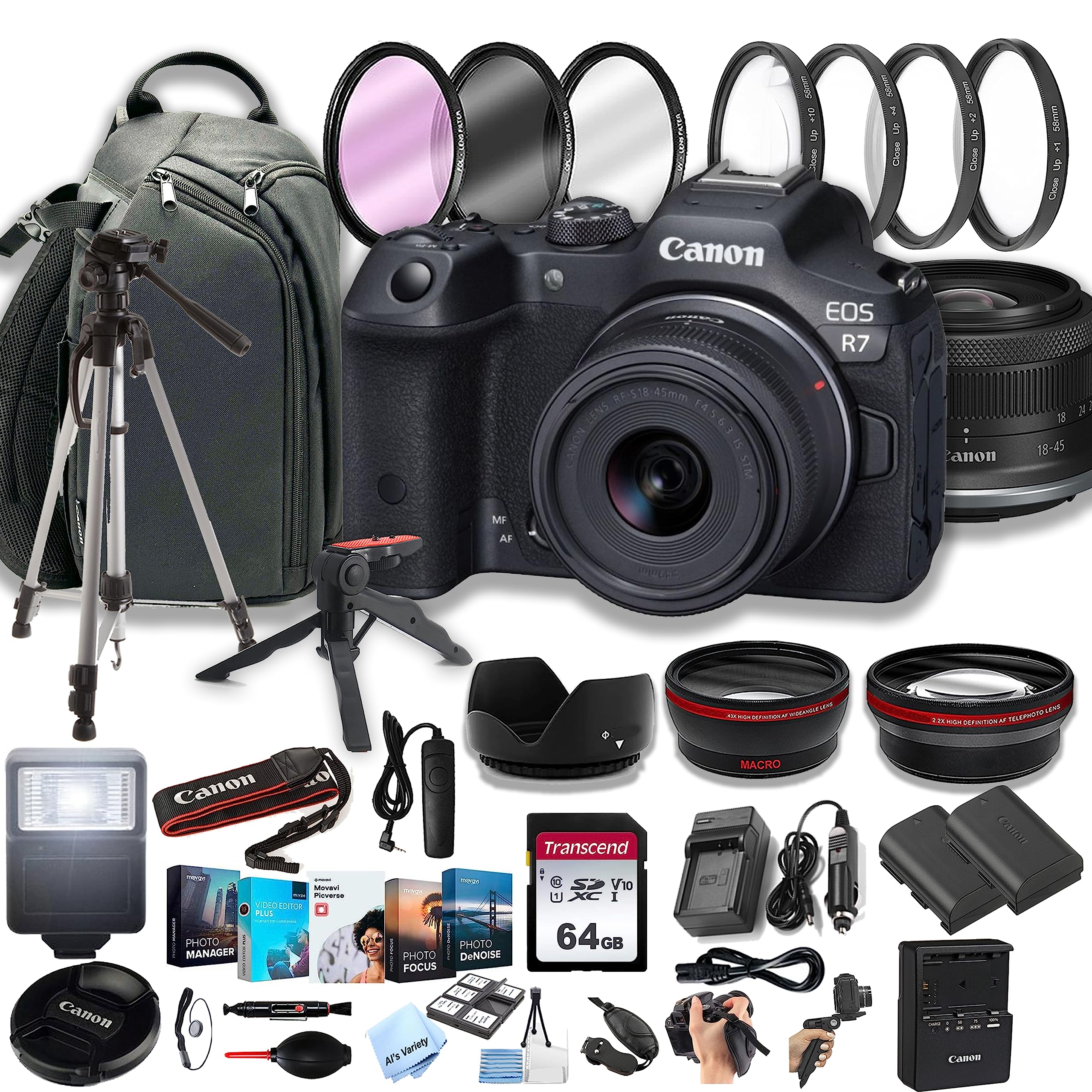 Canon EOS R7 Mirrorless Digital Camera with RF-S 18-45mm f/4.5-6.3 is STM Lens + 100S Sling Backpack + 64GB Memory Cards, Professional Photo Bundle (40pc Bundle)