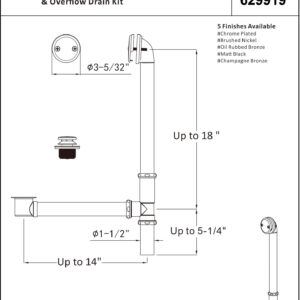 Artiwell 1-1/2" Brass Tubular Bath Drain Kit with Tip-Toe Bath Drain Stopper, Touch-Toe Tub Drain, Tip Toe Bathtub Drain Waste and Overflow with Plug and Bathtub Overflow Drain Cover, Matte Black