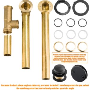 Artiwell 1-1/2" Brass Tubular Bath Drain Kit with Tip-Toe Bath Drain Stopper, Touch-Toe Tub Drain, Tip Toe Bathtub Drain Waste and Overflow with Plug and Bathtub Overflow Drain Cover, Matte Black