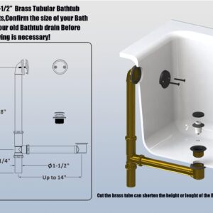 Artiwell 1-1/2" Brass Tubular Bath Drain Kit with Tip-Toe Bath Drain Stopper, Touch-Toe Tub Drain, Tip Toe Bathtub Drain Waste and Overflow with Plug and Bathtub Overflow Drain Cover, Matte Black