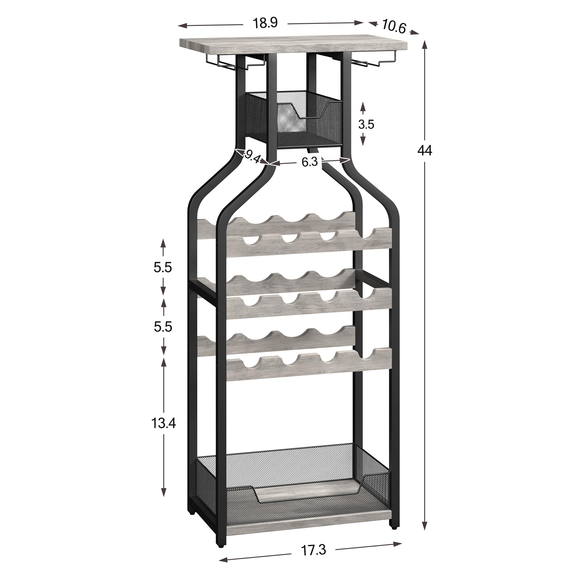 Amyove Wine Rack Freestanding Floor,Metal Wine Rack Wine Bottle Holders Stands for Floor,Grey Bar Stand Wine Storage Organizer Display Rack Table