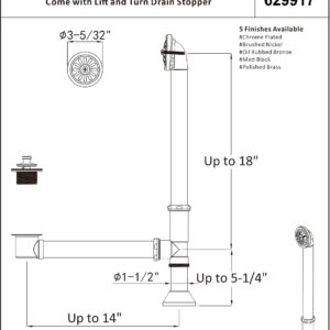 Artiwell Vintage Claw Foot Tub Drain Kit with Lift and Turn Bath Drain Stopper, 1-1/2" Brass Tubular Leg Tub Bathtub Waste and Overflow Drain Assembly with Drain Plug and Bathtub Overflow Cover