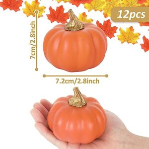 AnyDesign 12Pcs Artificial Pumpkins Fake Foam Pumpkins Mini White Pink Gold Orange Faux Harvest Pumpkins for Autumn Thanksgiving Halloween Holiday Home Party Farmhouse Decorations