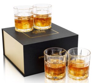 kanars whiskey glasses set of 4, 10 oz crystal old fashioned whisky tumblers for bourbon, scotch, irish whisky, cocktails and vodka, whiskey gift for men women