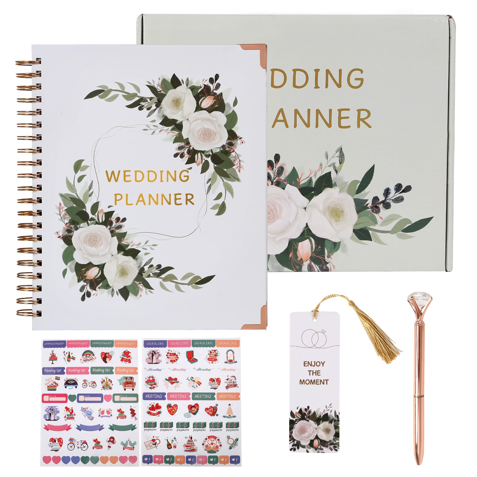 Wedding Planning Book and Organizer Set - Comprehensive Wedding Planner Book,Detailed Wedding Checklists - Perfect Engagement Gift for Bride and Groom - Includes Pen, Bookmark, Stickers & Gift Box