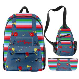 bingtiesha chucky season 2 backpack three-piece sets casual harajuku tv play oxford cloth travel bag style backpack (jy08070)