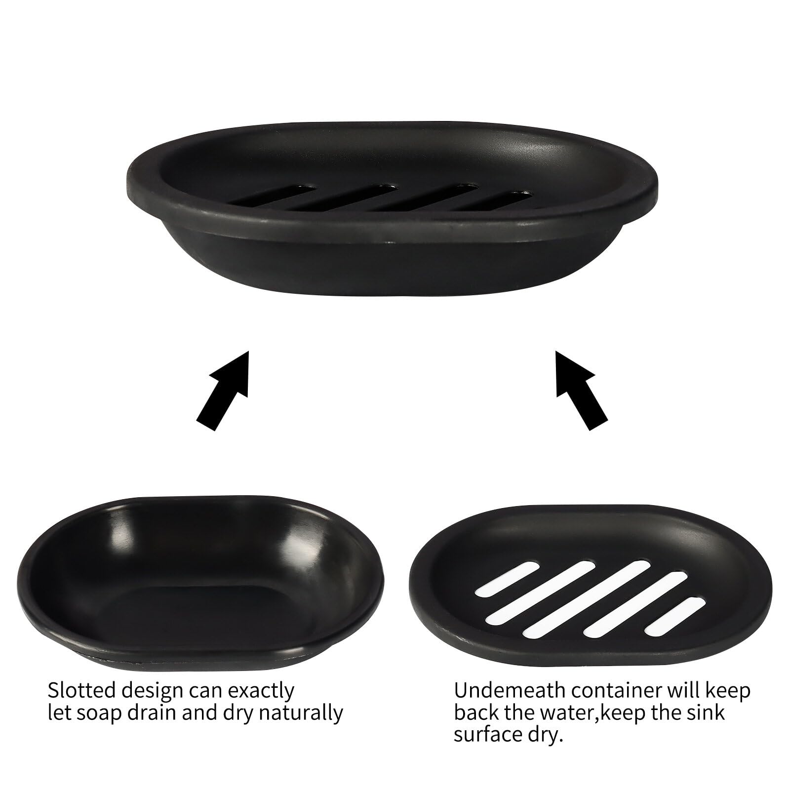 Topsky Soap Dish for Shower, 4pcs Soap Dishes Soap Savers for Bar Soap, Soap Bar Holder Shower with Drip Tray, Plastic Soap Holders with Drain for Kitchen Sink, Keeps The Soap Dry, Black 4pcs