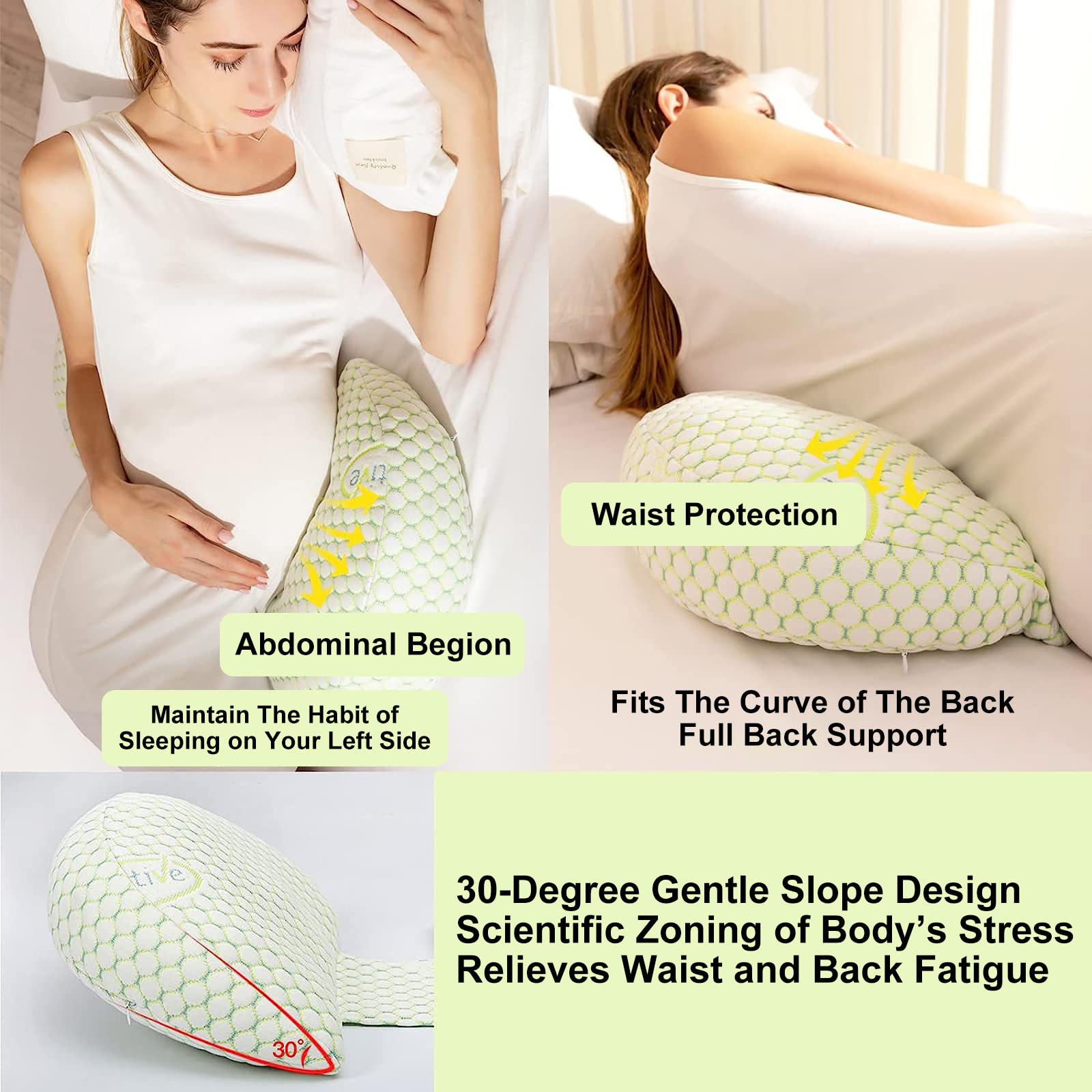 Pregnancy Pillows for Sleeping, Washable Maternity Pillow, Pregnancy Body Pillow Support for Back, Legs, Belly, Relieve of Pregnant Uncomfortable, Detachable and Adjustable Pillow Cover (Light Green)