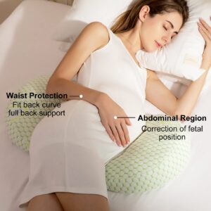 Pregnancy Pillows for Sleeping, Washable Maternity Pillow, Pregnancy Body Pillow Support for Back, Legs, Belly, Relieve of Pregnant Uncomfortable, Detachable and Adjustable Pillow Cover (Light Green)