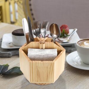 Sumnacon Wood Utensil Caddy, 360° Rotatable Silverware Caddy for Kitchen, Sturdy Silverware Holder with Removable Divider for Spoons, Forks, Knives, Paper Napkins