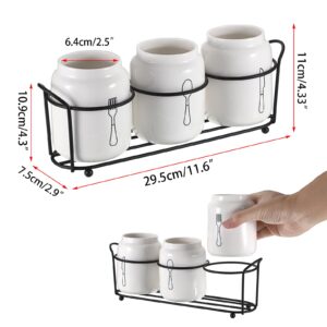 Sumnacon Ceramic Utensil Caddy, Portable Silverware Caddy with 3 Compartments -Durable Silverware Holder with Black Frame for Kitchen, Dining Table Coutertop Picnic,White