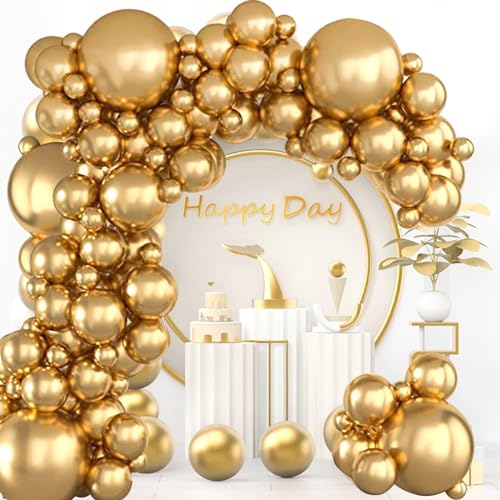 INFLORAL Metallic Gold Balloon Arch Kit Different Sizes 18 10 5 Inch Shiny Chrome Gold Latex Balloons for Graduation Baby Shower Birthday Party Decorations