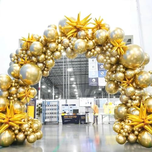 INFLORAL Metallic Gold Balloon Arch Kit Different Sizes 18 10 5 Inch Shiny Chrome Gold Latex Balloons for Graduation Baby Shower Birthday Party Decorations