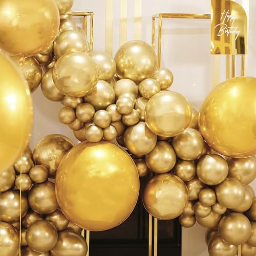 INFLORAL Metallic Gold Balloon Arch Kit Different Sizes 18 10 5 Inch Shiny Chrome Gold Latex Balloons for Graduation Baby Shower Birthday Party Decorations