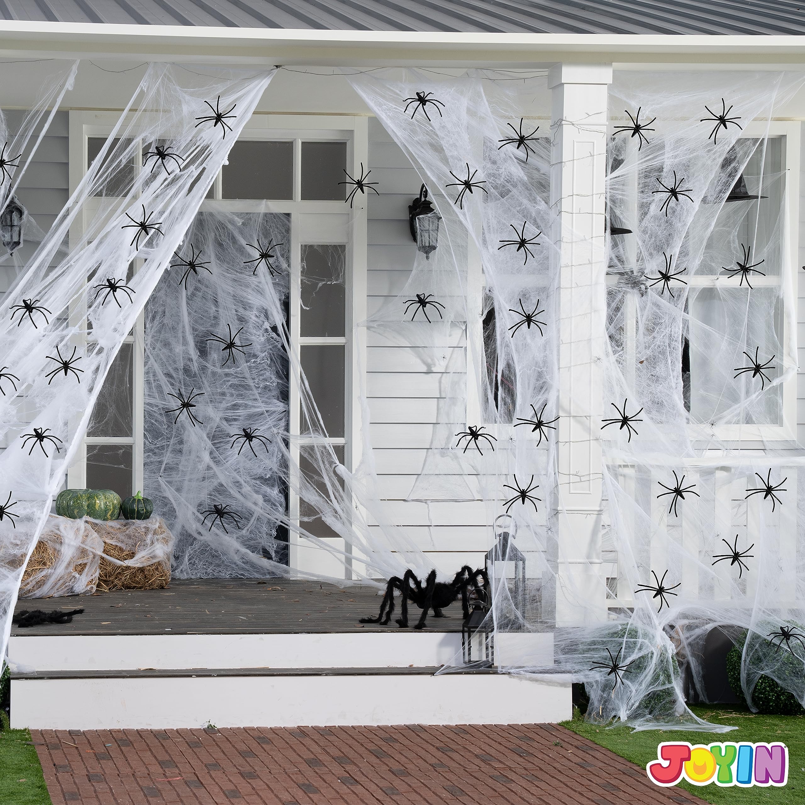 JOYIN 1800 sqft Spider Web Halloween Decorations with Extra 160 Spiders, Super Stretchy Cobwebs Halloween Theme Party Prop, Indoor Outdoor Halloween Haunted House Party Supplies