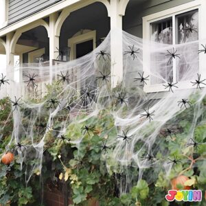 JOYIN 1800 sqft Spider Web Halloween Decorations with Extra 160 Spiders, Super Stretchy Cobwebs Halloween Theme Party Prop, Indoor Outdoor Halloween Haunted House Party Supplies