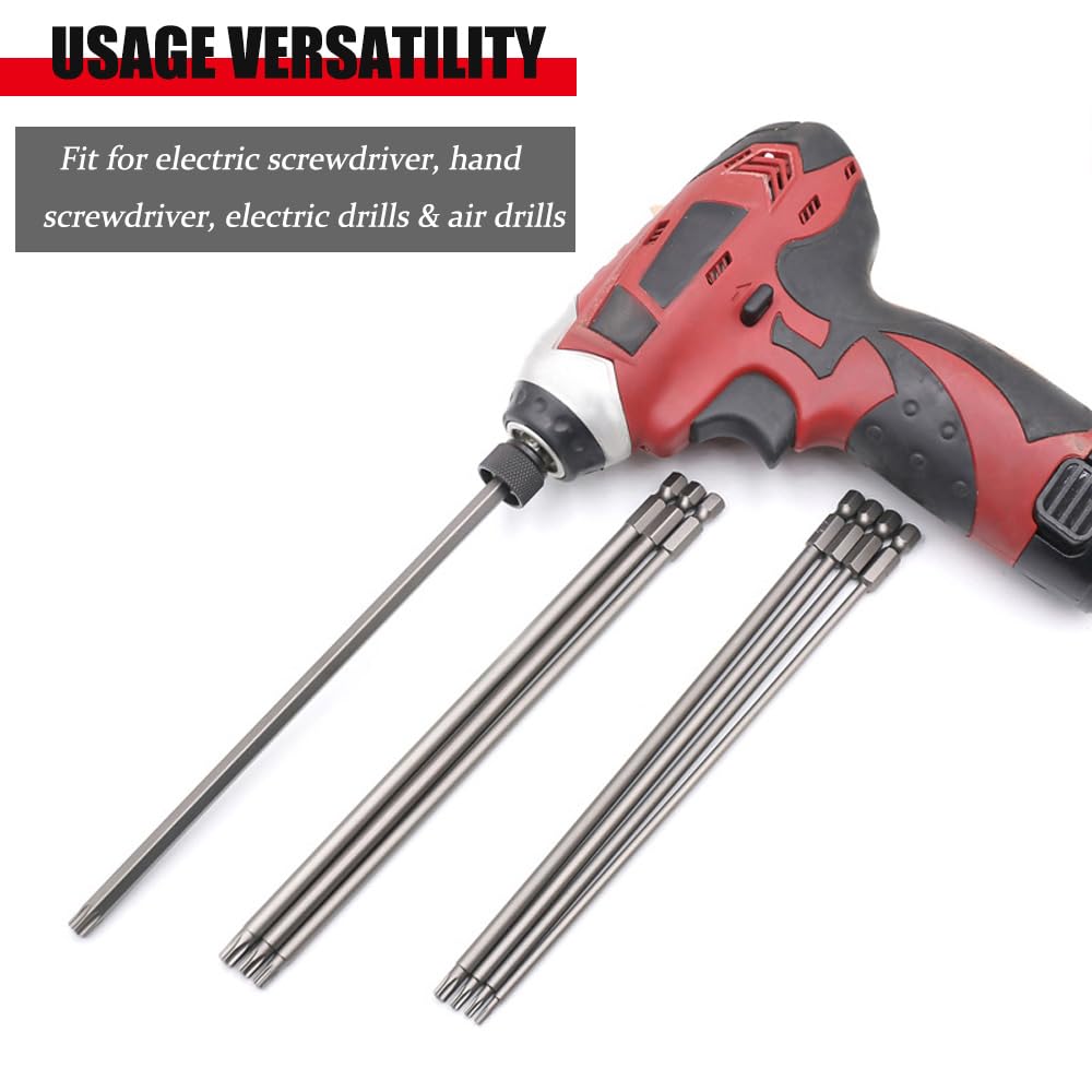 Saipe 8pcs 200mm/7.9" Long Torx Head Screwdriver Bit Set Magnetic Tamper Proof Security Torx Bit Set 1/4" Hex Shank Star Screw Driver Drill Bits T8-T40