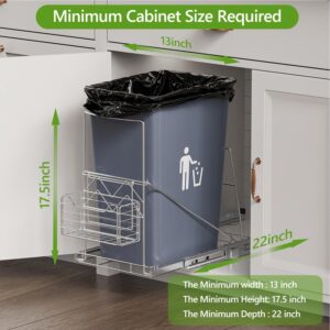 Beinline Pull Out Trash Can Under Cabinet with Removable Front Basket for Garbage Bag Storage, Cabinet Trash Can Pull Out Kit, Under Sink Trash Can Pull Out for 7-11 Gallon Trash Can(Not Include Can)