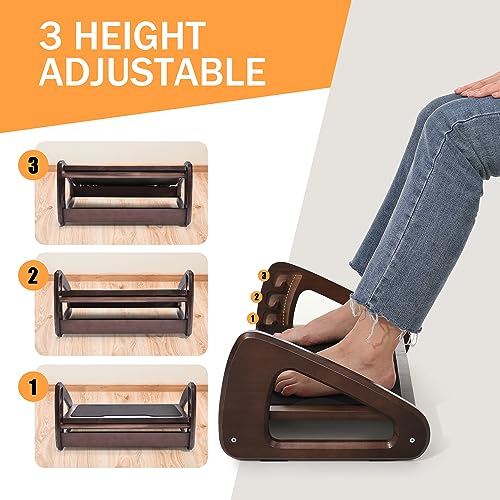 TYYIHUA Adjustable Under Desk Footrest, Ergonomic Foot Rest for Under Desk with 3 Height Position, Wooden Foot Stool Under Desk with Anti-Slip Surface, Foot Stool for Home Office