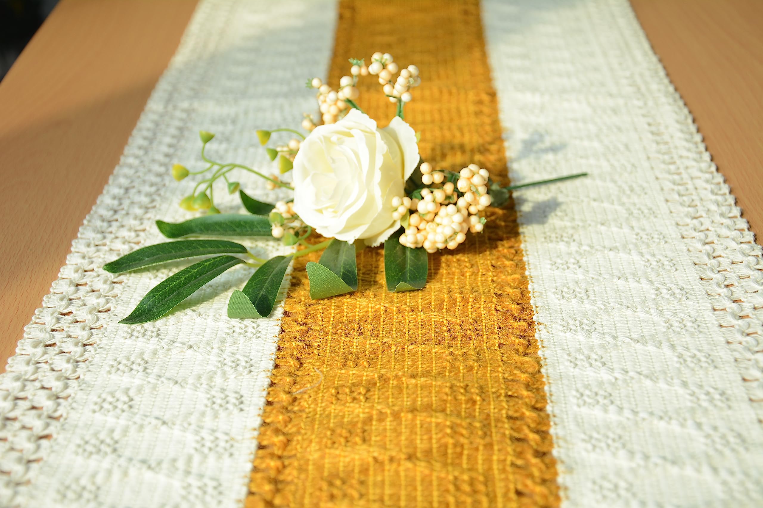 ZJZC Art Garden Style Cotton Hemp Material Table Runner (Mustard Yellow Braided, 12*70inch)