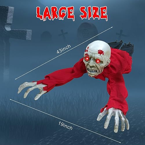 Halloween Outdoor Decorations Climbing Zombie Groundbreaker with Light Up Eyes and Creepy Sound, Sound Activated Movable Halloween Zombie Skeleton Decorations for Outdoor Lawn Yard Patio Decor