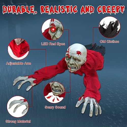 Halloween Outdoor Decorations Climbing Zombie Groundbreaker with Light Up Eyes and Creepy Sound, Sound Activated Movable Halloween Zombie Skeleton Decorations for Outdoor Lawn Yard Patio Decor