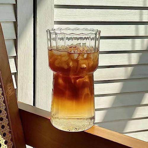 URMAGIC Creative Glass Cup,25Oz Cute Glass Cup,Vintage Drinking Glasses,Creative Glass Cups,Aesthetic Cups,Bar Glassware,Beverage Glasses,Clear Glass Cup for Coffee Juice Water Milk Beer Wine