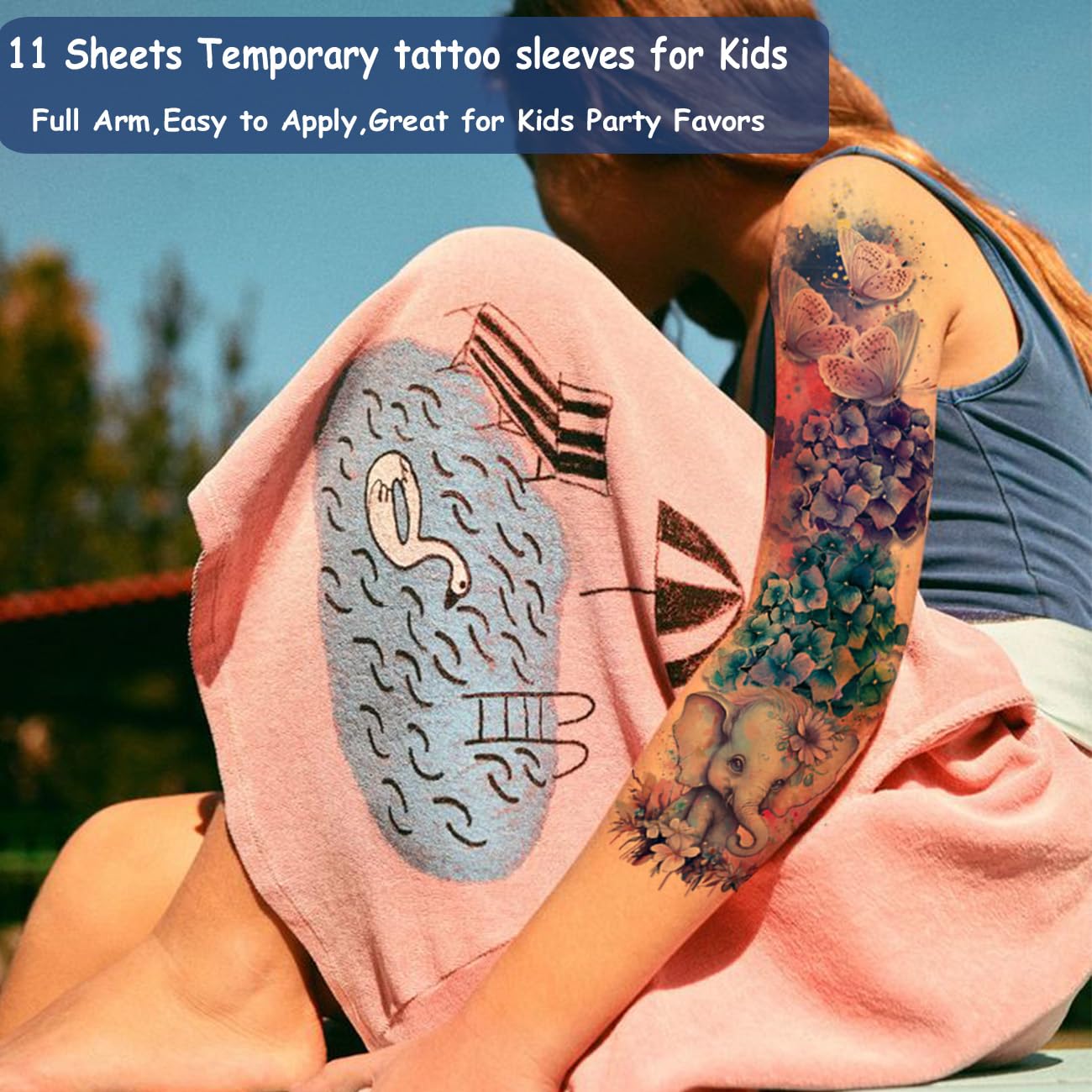 CHARLENT Kids Full Sleeve Temporary Tattoos - 11 Sheets Full Arm Temporary Tattoos for Boys Girls Birthday Party Favors Goodie Bag Fillers