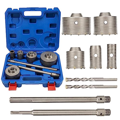 XDOVET 9PCS Concrete Hole Saw Kits with 2 Drill Bits and SDS Plus & Max Shank, Hole Saw Tool Set for Concrete Cement Brick Stone Wall Drilling, Kit Size 30 40 65 80 100 MM