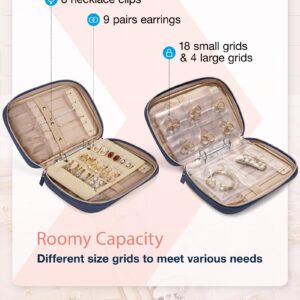 BAGSMART Jewelry Travel Organizer Case Transparent Jewelry Storage Book Ring Binder Jewelry Bags Clear Booklet Zipper Pouch Bag for Necklaces, Earrings, Rings, Bracelets, Dark Blue