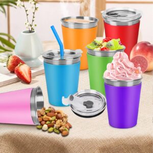 Rommeka Straw Cups For Kids, 12oz Stainless Steel Toddler Cups with Straws and Lids, Unbreakable Spill Proof Cups for Kids, Fits Most Cup Holders and Dishwasher Safe, 6 Pack