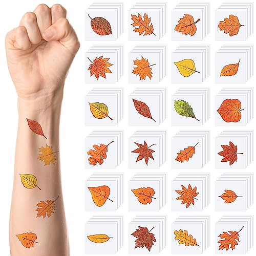 Nosiny 240 Pcs Fall Glitter Temporary Tattoos Maple Leaves Stickers Autumn Tattoo Sticker Fall Leaves Glitter Tattoos for Fall Thanksgiving Them Party Body Face Women Men Kids