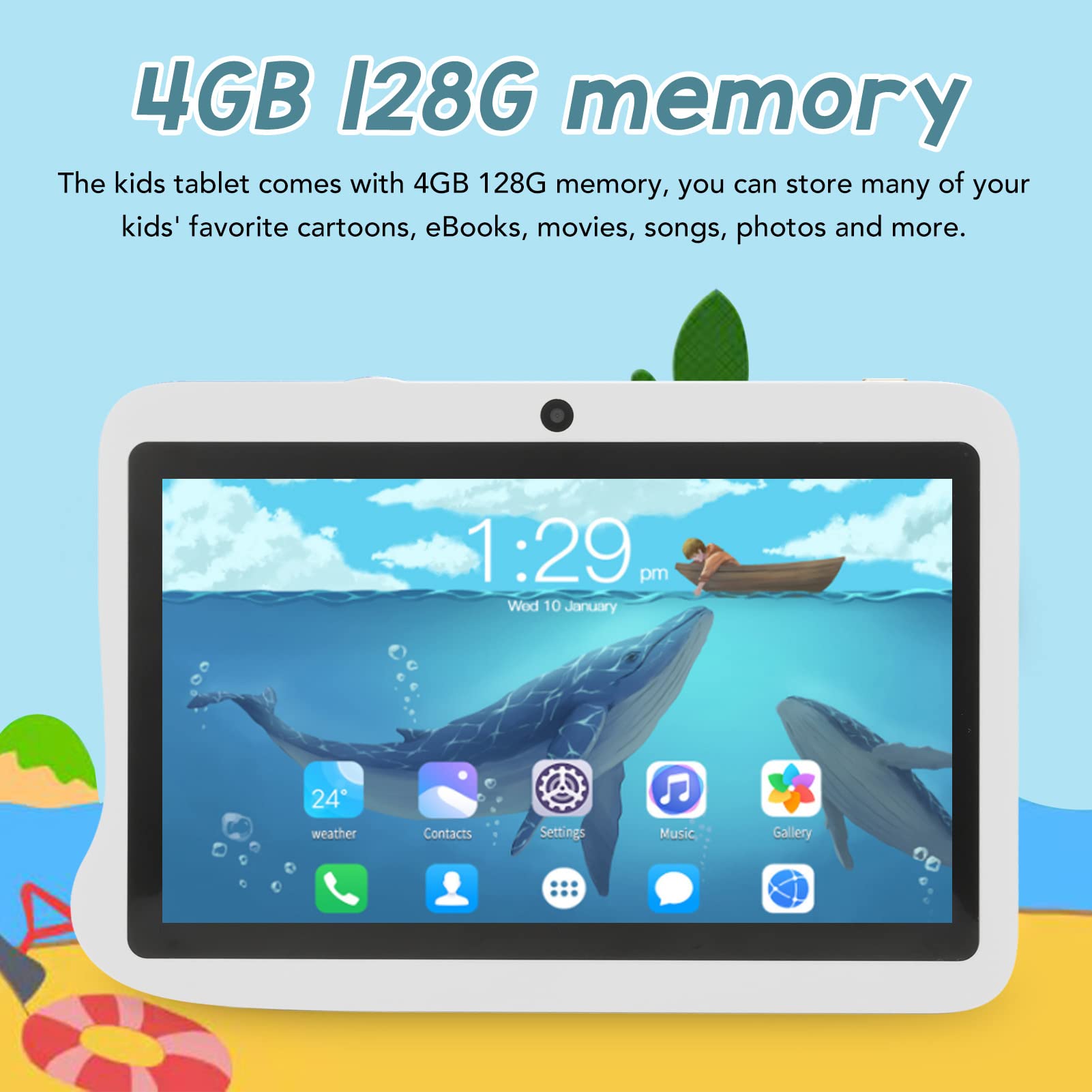 Tablet, 4G 128G 100‑240V 7in Kids Tablet IPS HD Screen for Gaming (White)