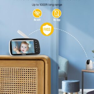 HOHOO Baby Monitor, 5" 720P HD Split Screen, 30 Hours Battery Life Baby Monitor with Camera and Audio|Remote PTZ, Two-Way Audio, Zoom, Night Vision, Lullabies, 960ft Long Range