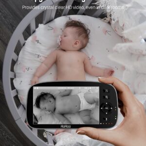 HOHOO Baby Monitor, 5" 720P HD Split Screen, 30 Hours Battery Life Baby Monitor with Camera and Audio|Remote PTZ, Two-Way Audio, Zoom, Night Vision, Lullabies, 960ft Long Range