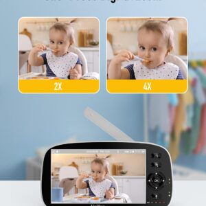 HOHOO Baby Monitor, 5" 720P HD Split Screen, 30 Hours Battery Life Baby Monitor with Camera and Audio|Remote PTZ, Two-Way Audio, Zoom, Night Vision, Lullabies, 960ft Long Range