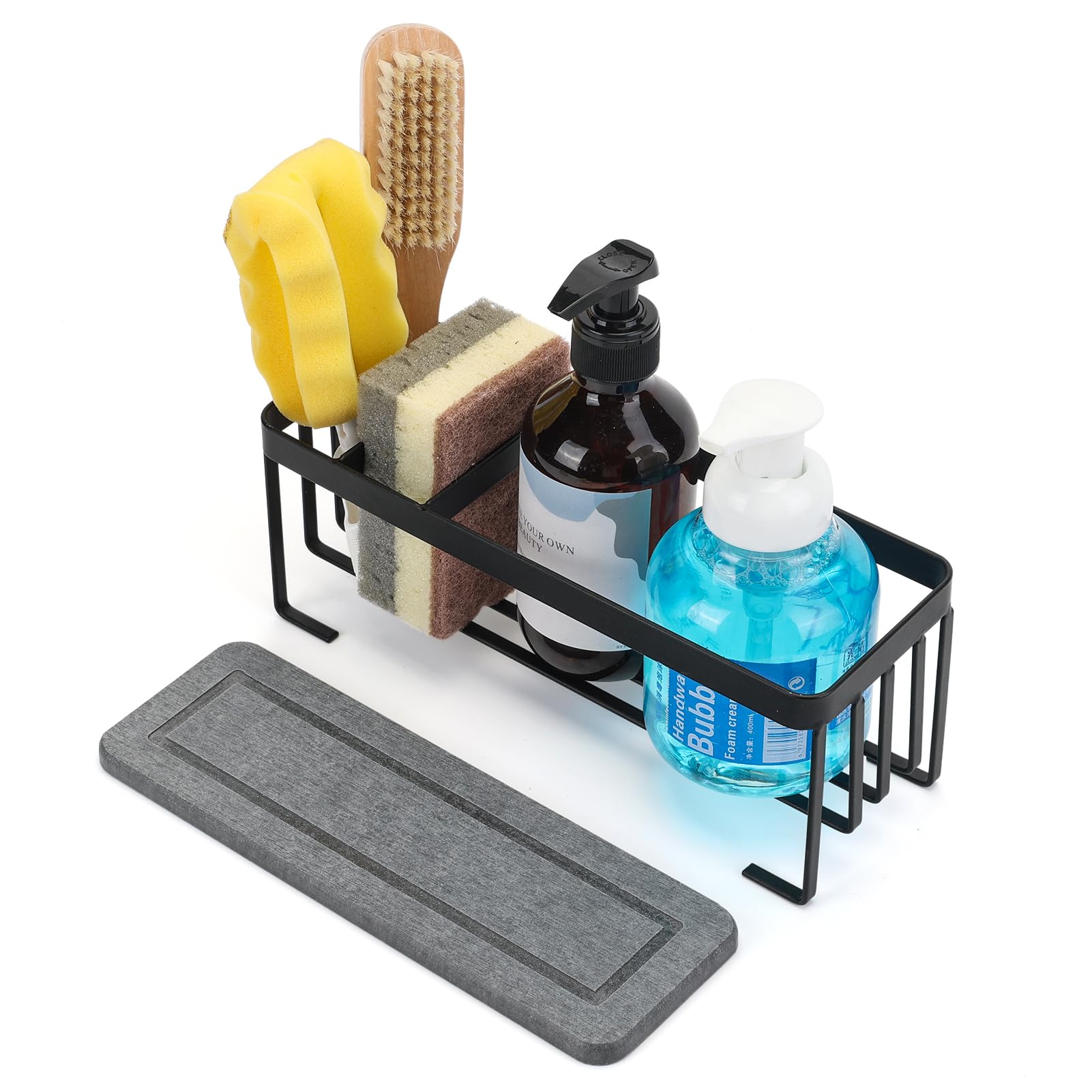 ZRWLHJ Sponge Holder for Kitchen Sink, Instant Dry Sink Caddy Kitchen Sink Organizer, Sink Sponge Holder Kitchen Sink Caddy with Diatomaceous Earth Water Absorbing Sink Caddy Tray