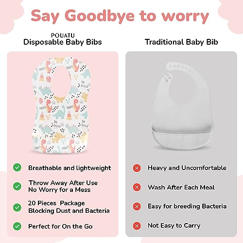 POUATU Premium Baby Disposable Bibs - Mess-Free Feeding and Easy Cleanup - 5 Packs of 20 (100 Count)