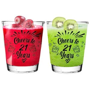 bisyata 21st birthday gift - 21st birthday party decorations for her or him - cheers to 21 years shot glasses set of 2 - clear 2oz - with gift box