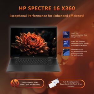 HP Spectre 16T x360 Intel Core Ultra 7 13th Gen, 32 GB RAM, 1TB SSD, Win 11 Pro, Intel Arc 4GB, 16" 2.8K OLED Touchscreen, Tilt Pen, 64GB TW Flashdrive