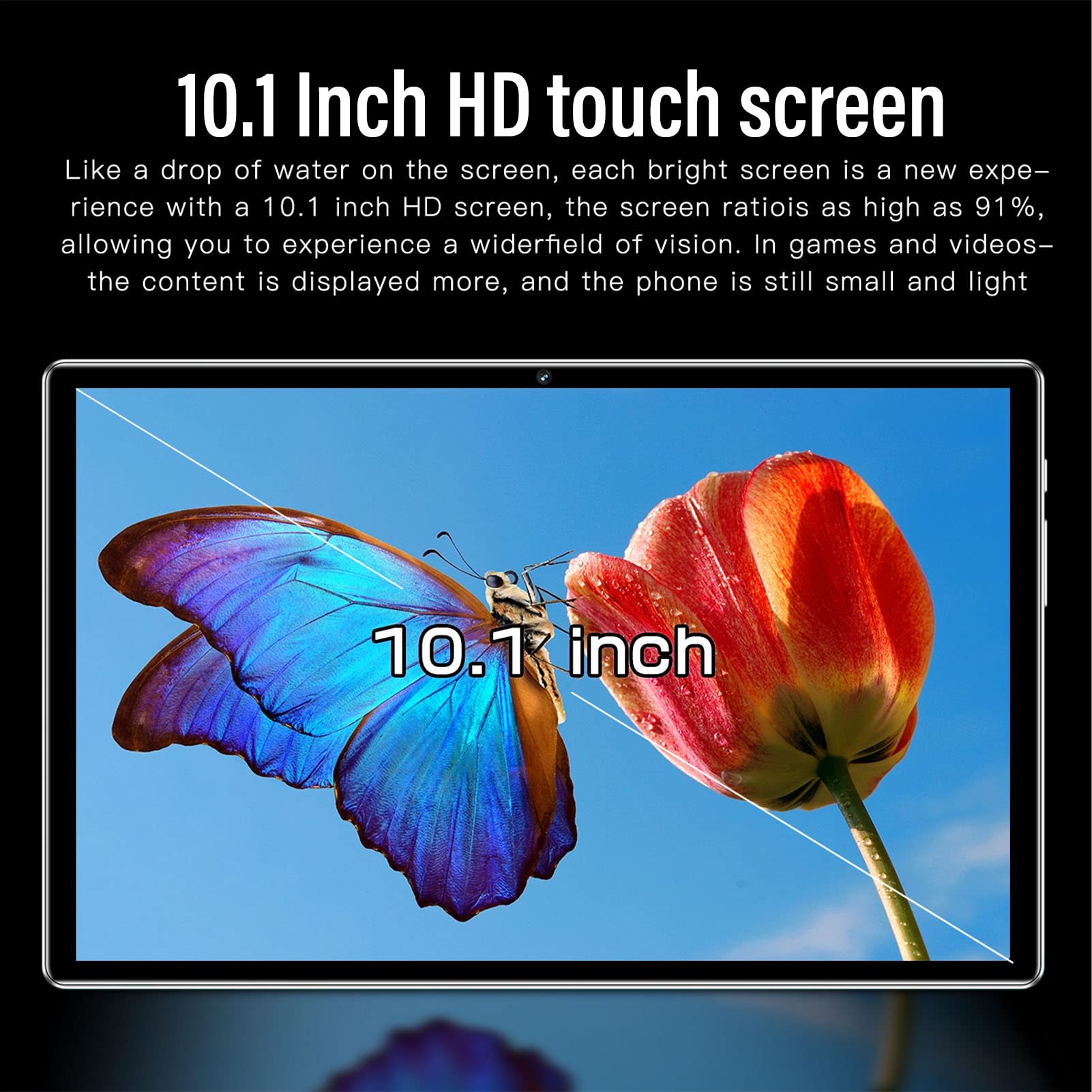 10.1 Inch Tablet for Android 12, 8GB RAM 256GB ROM, Octa Core CPU 8MP 16MP, 1960x1080 FHD Large Screen, Dual Speakers, Two in One Working Mode (US Plug)