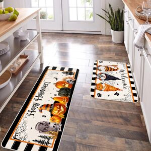 Svepndic Halloween Decorative Kitchen Mats Set of 2,Happy Halloween Kitchen Rugs and Mats,Halloween Non-Slip Gnome Doormat for Outdoor Indoor Kitchen Decor