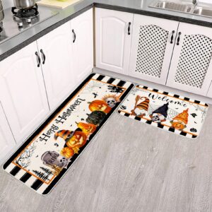 Svepndic Halloween Decorative Kitchen Mats Set of 2,Happy Halloween Kitchen Rugs and Mats,Halloween Non-Slip Gnome Doormat for Outdoor Indoor Kitchen Decor